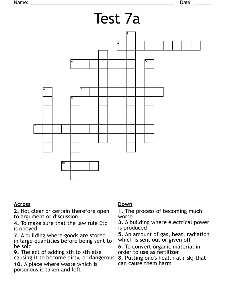 Test 7a Crossword - WordMint