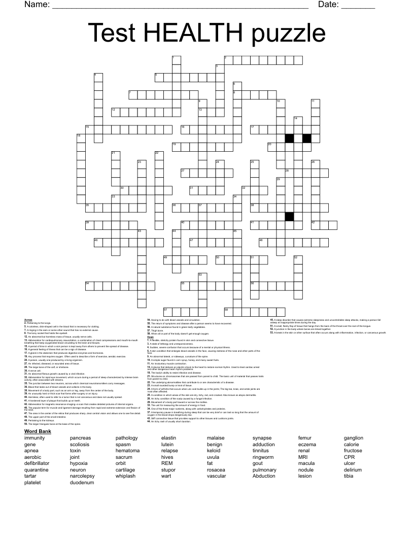 Test HEALTH puzzle Crossword - WordMint