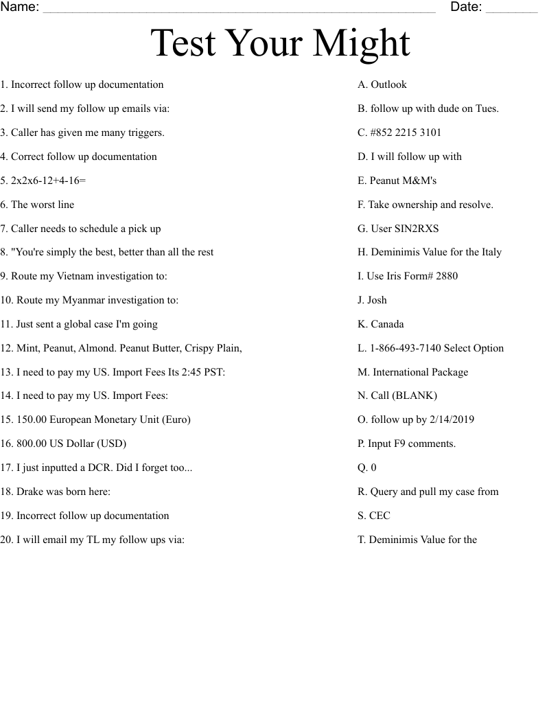 Test Your Might Worksheet - WordMint