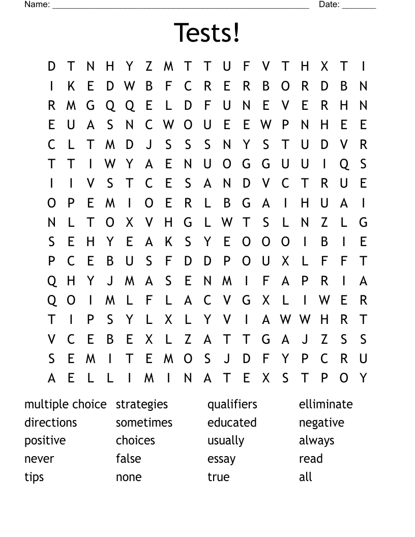 Tests! Word Search - WordMint