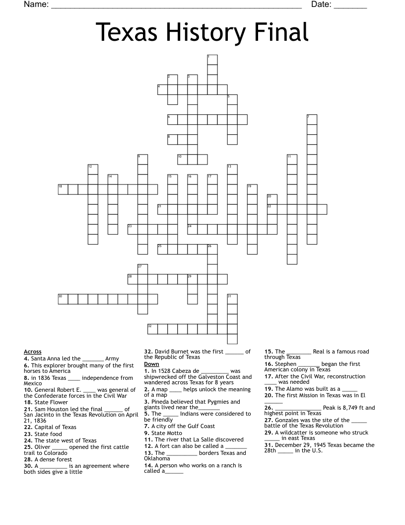 Texas History Word Scramble WordMint