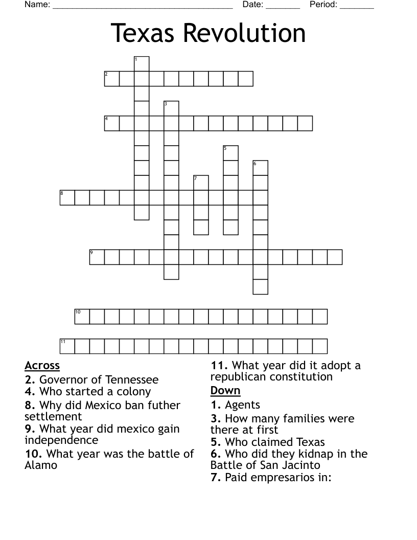 Texas Revolution Crossword WordMint