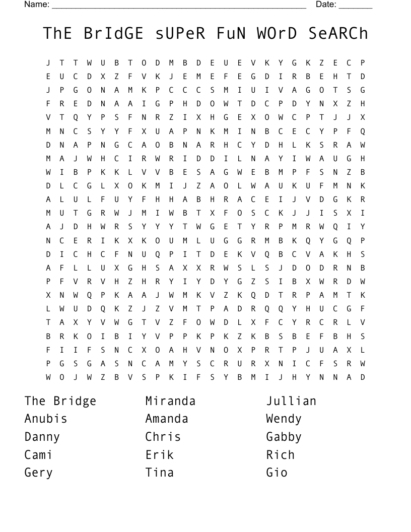 ThE BrIdGE sUPeR FuN WOrD SeARCh - WordMint