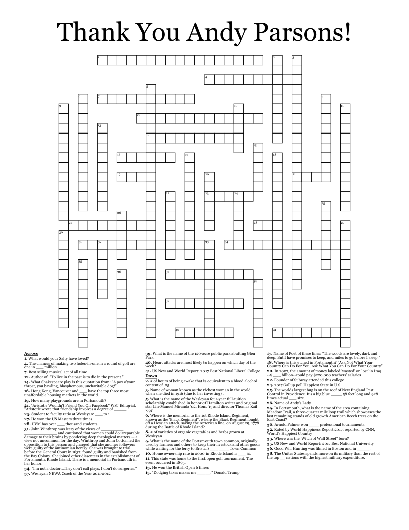 Thank You Andy Parsons! Crossword - WordMint