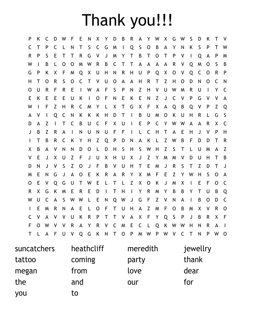 Thank you!!! Word Search - WordMint