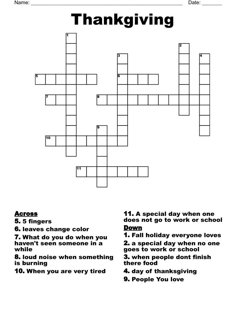 Thankgiving Crossword - WordMint