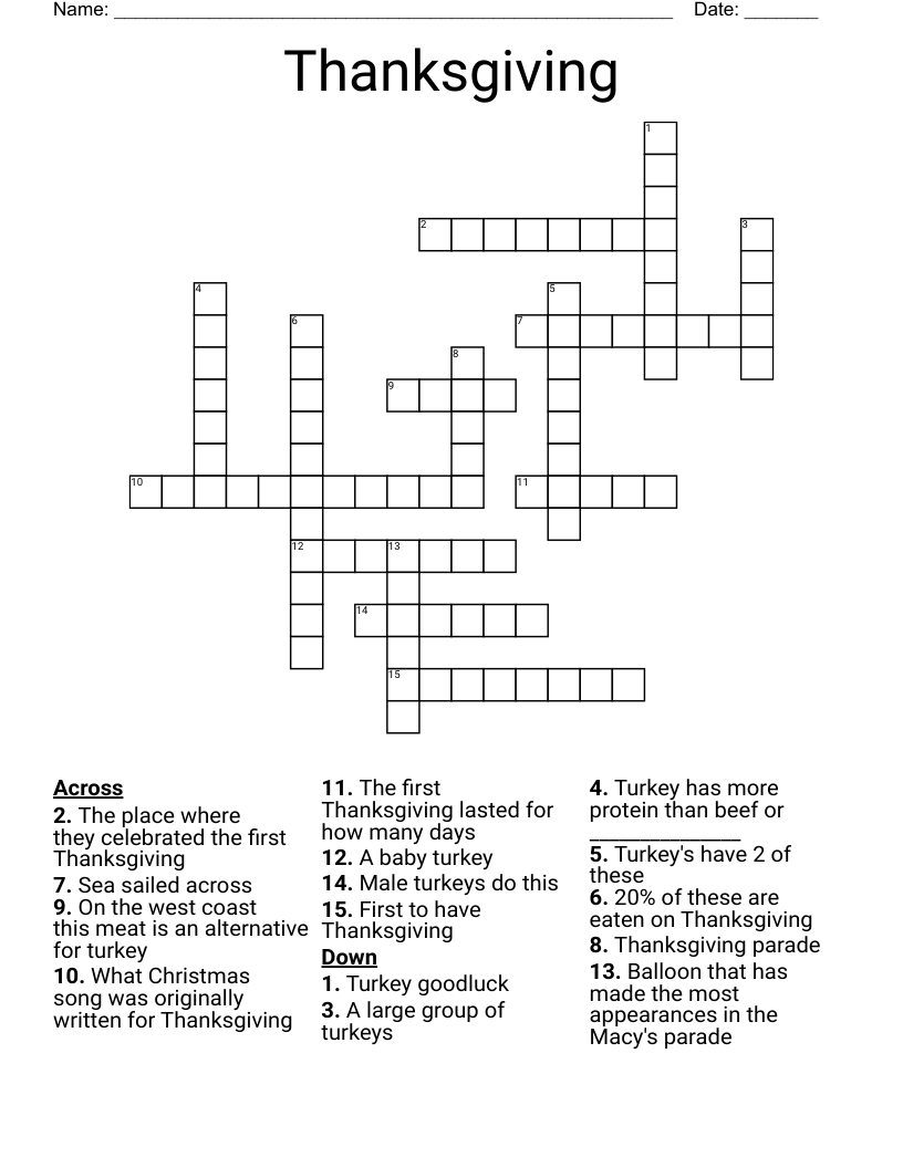 Thanksgiving Crossword - WordMint