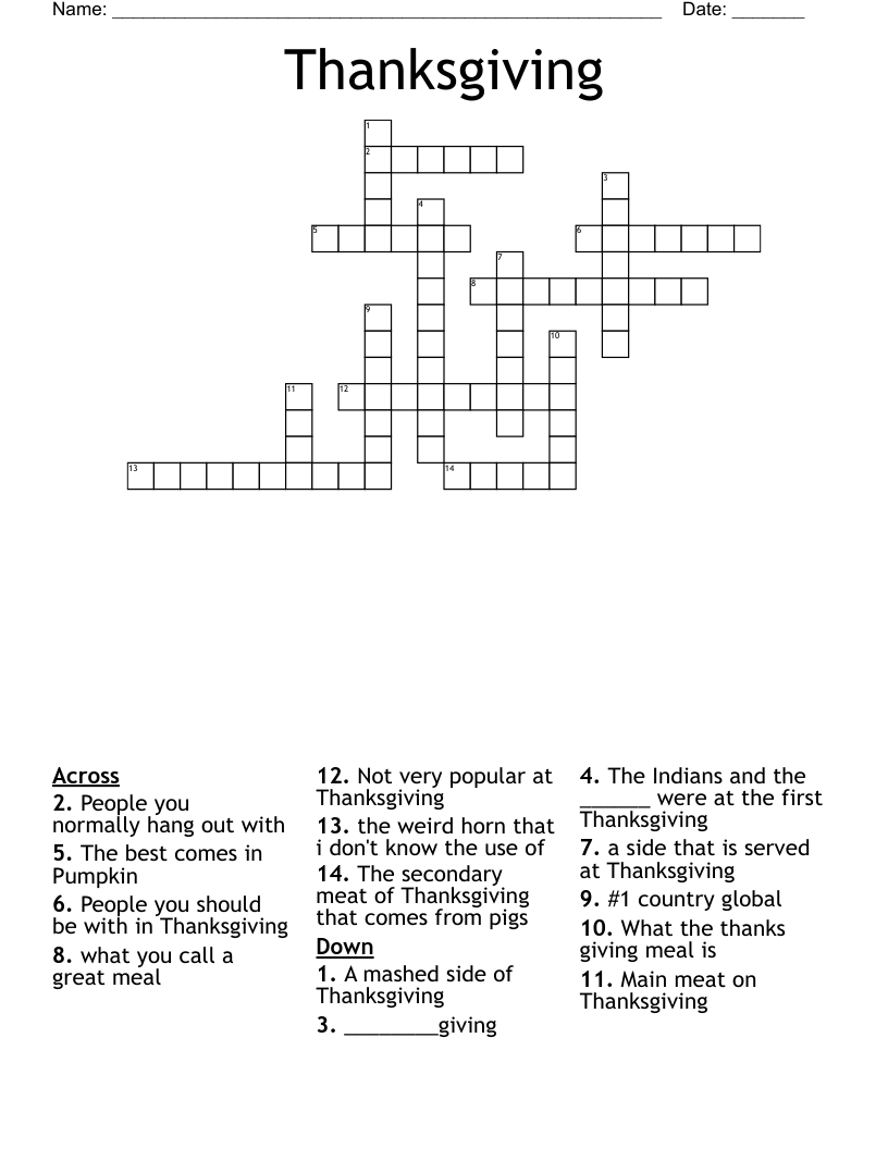 Thanksgiving Crossword - WordMint