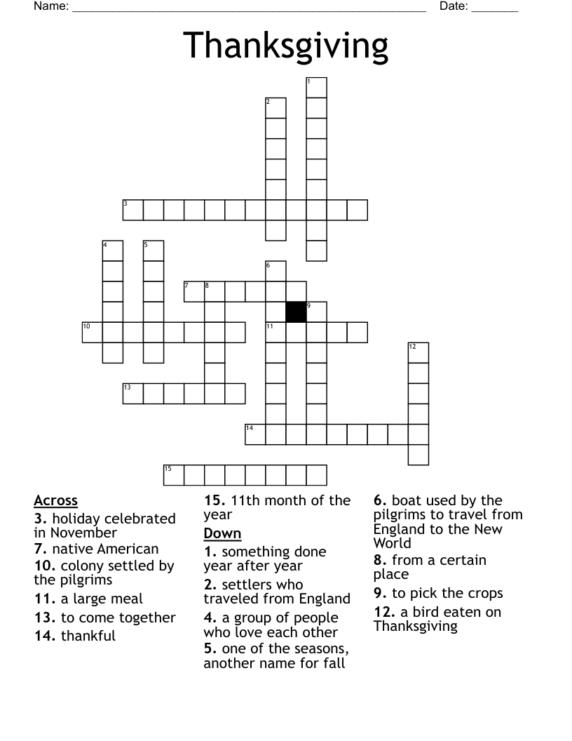 Thanksgiving Crossword - WordMint