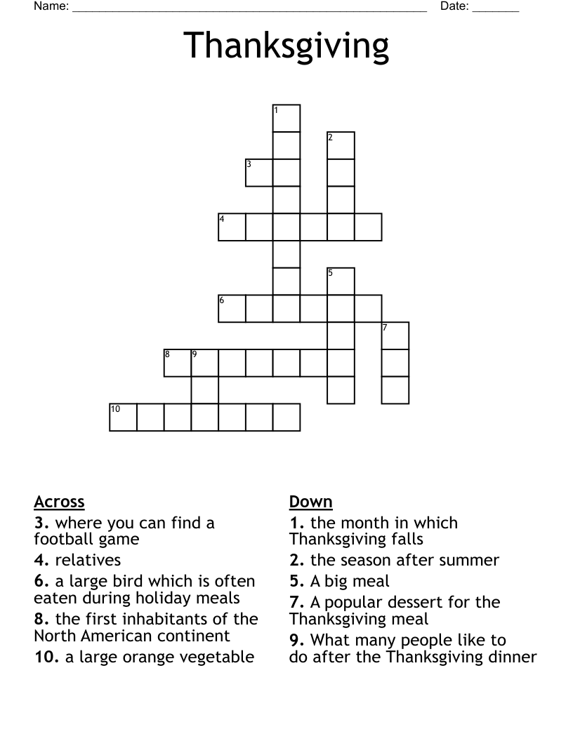 Thanksgiving Crossword - WordMint