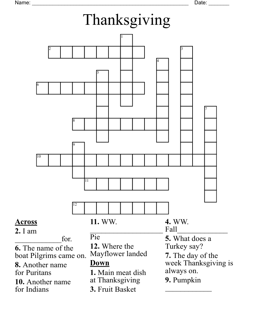 Thanksgiving Crossword - WordMint