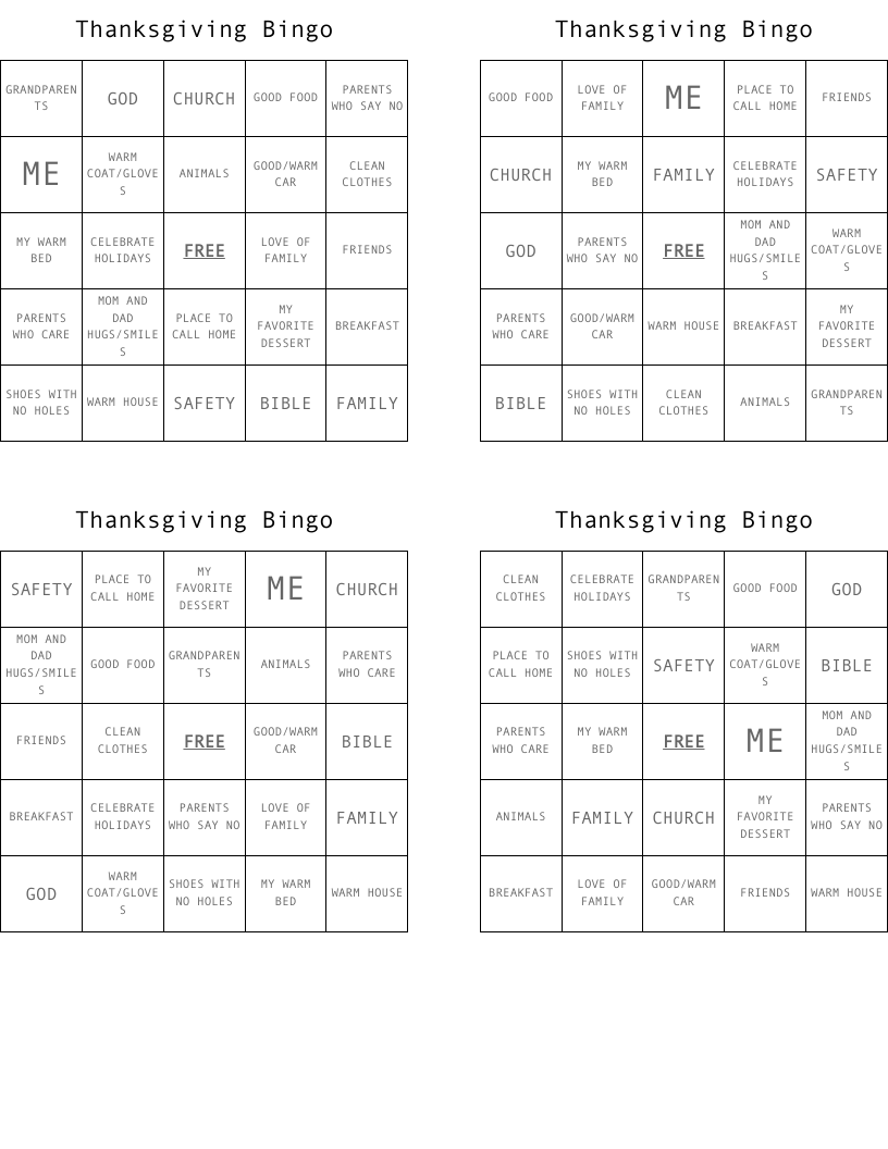 Thanksgiving Bingo - WordMint