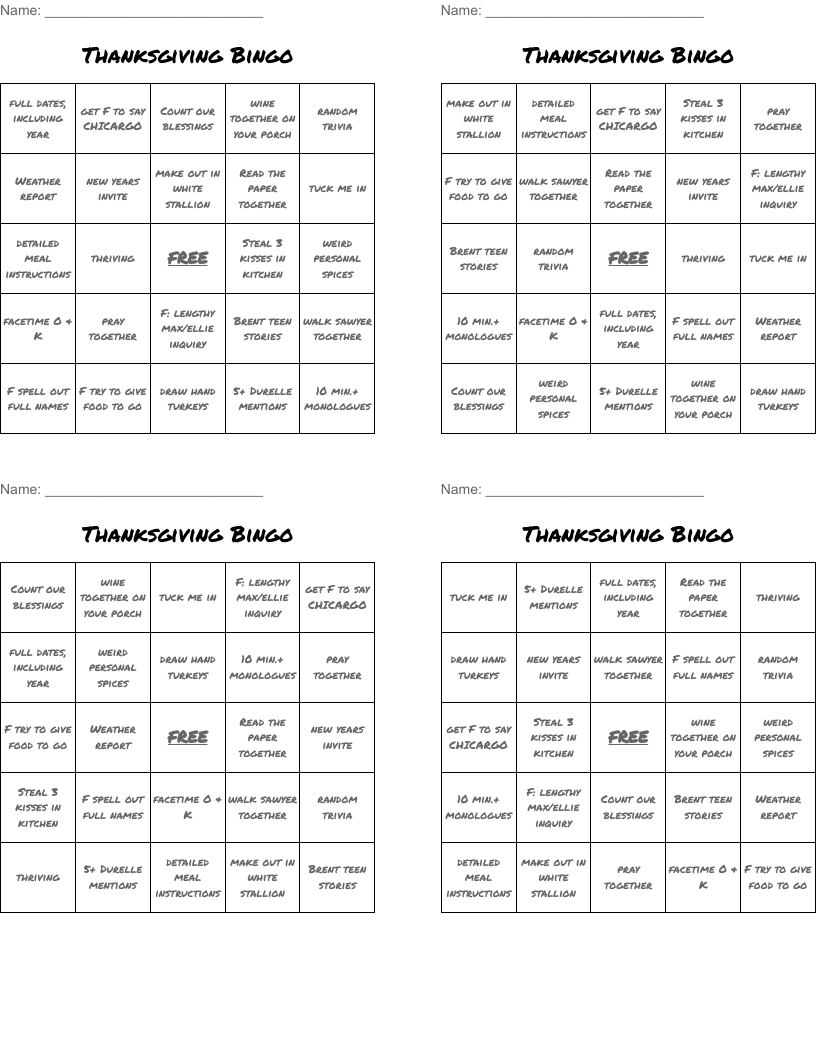 Thanksgiving Bingo - WordMint