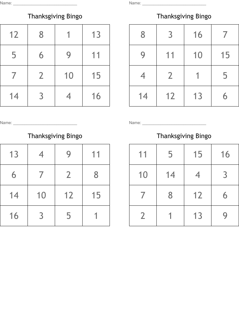 Thanksgiving Bingo - WordMint