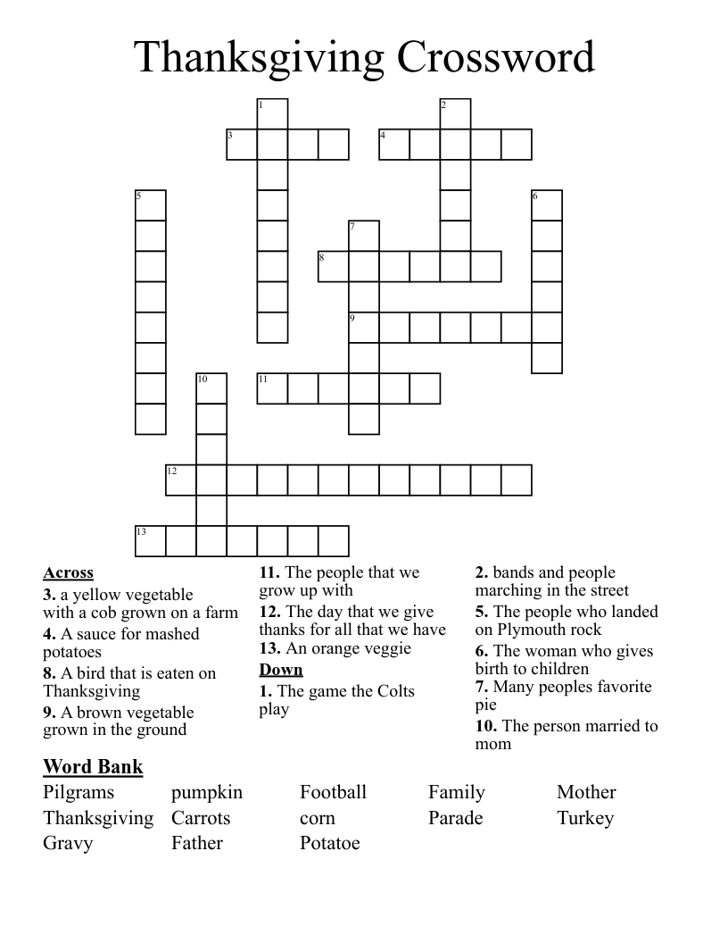 Thanksgiving Crossword - WordMint