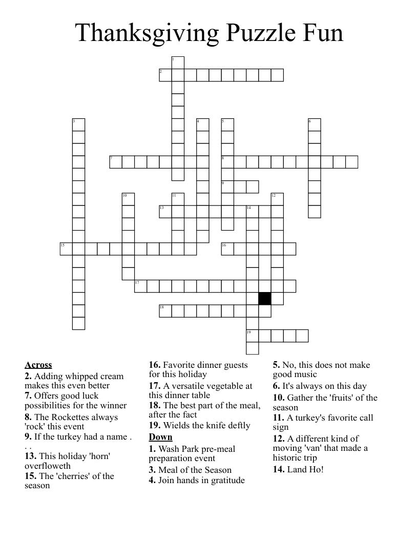 Thanksgiving Puzzle Fun Crossword - WordMint