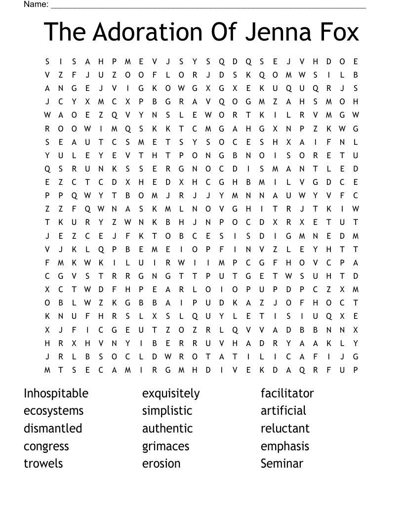 The Adoration Of Jenna Fox Word Search - WordMint
