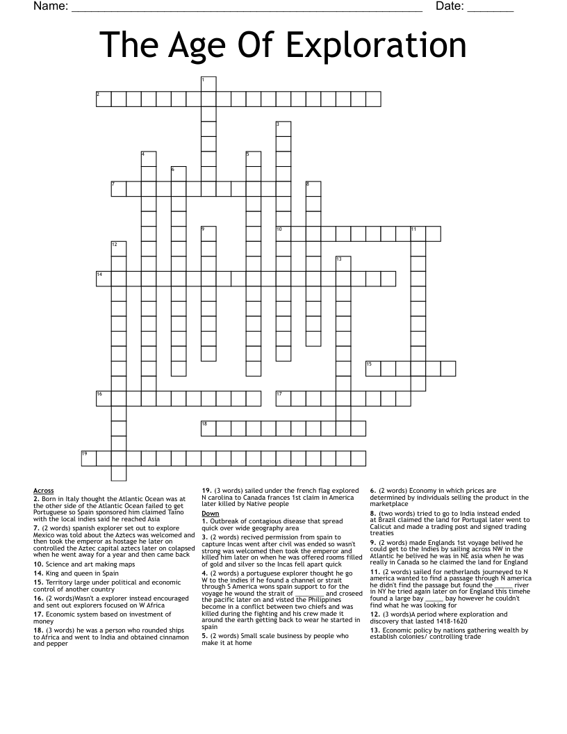 The Age Of Exploration Crossword - WordMint