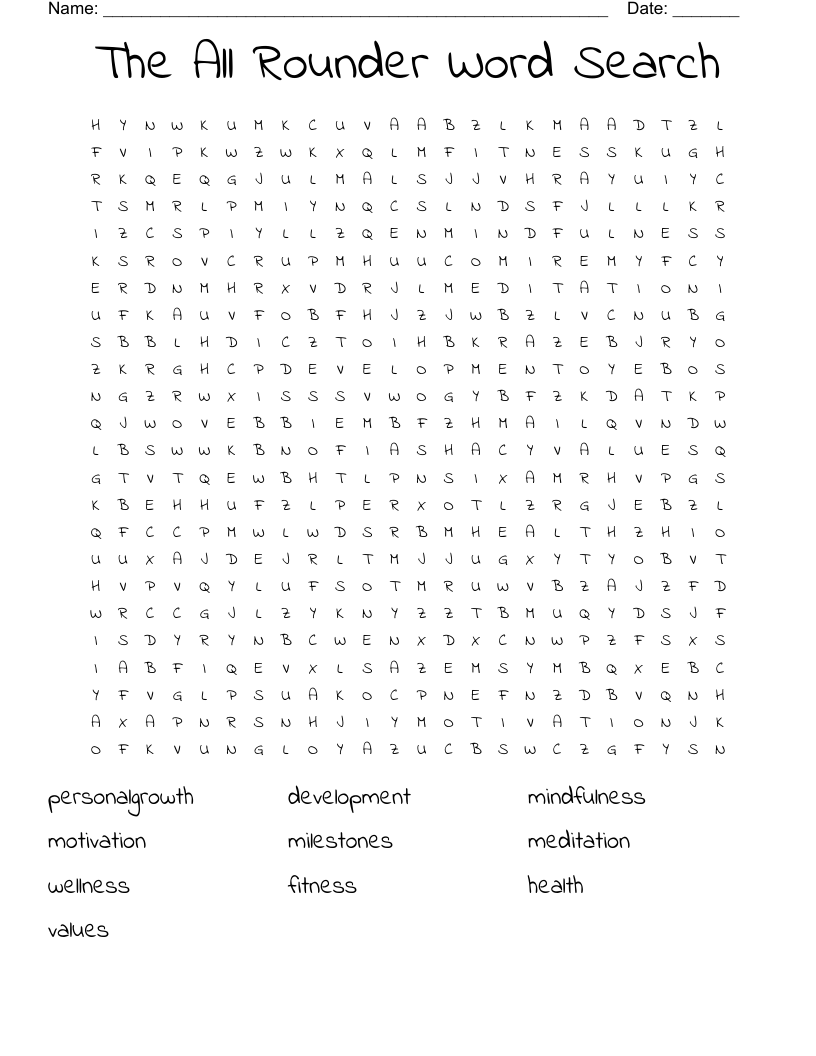 The All Rounder Word Search - WordMint