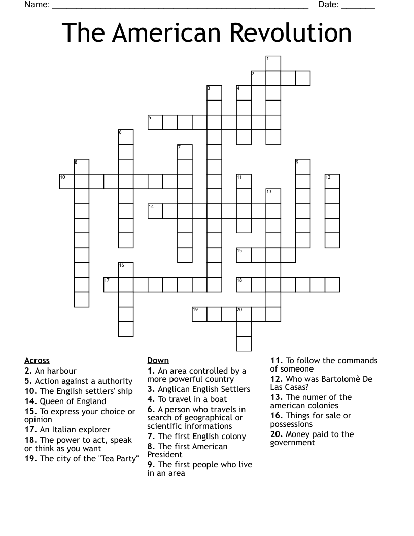 The American Revolution Crossword - WordMint