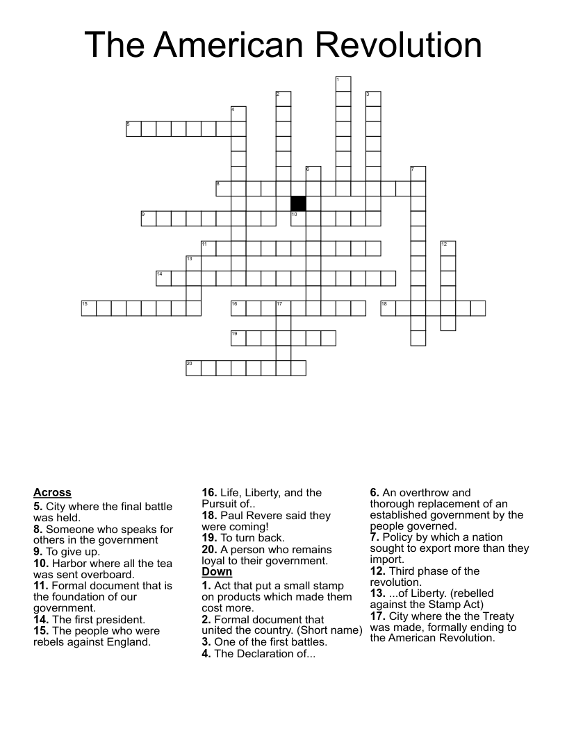 The American Revolution Crossword - WordMint