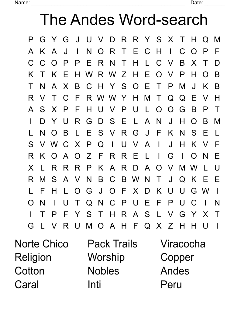 The Andes Word-search Word Search - WordMint