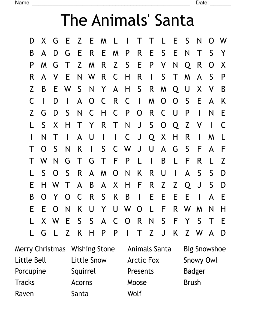 The Animals' Santa Word Search - WordMint
