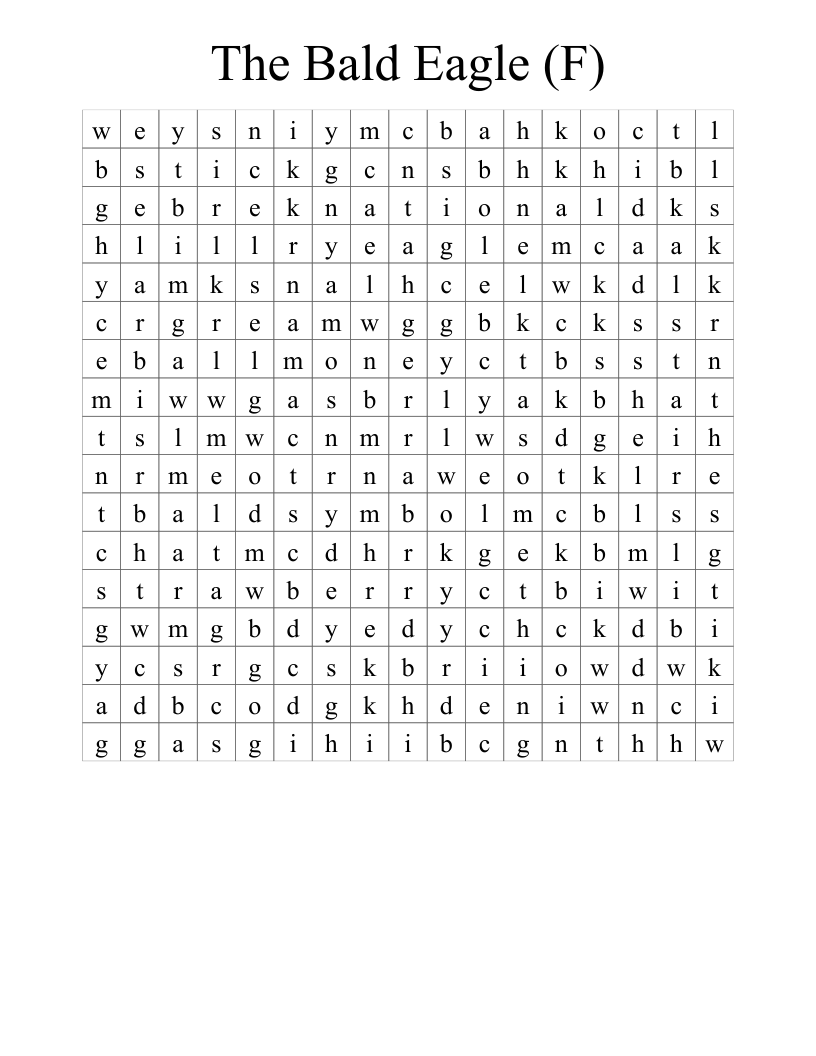 The Bald Eagle (F) Word Search - WordMint