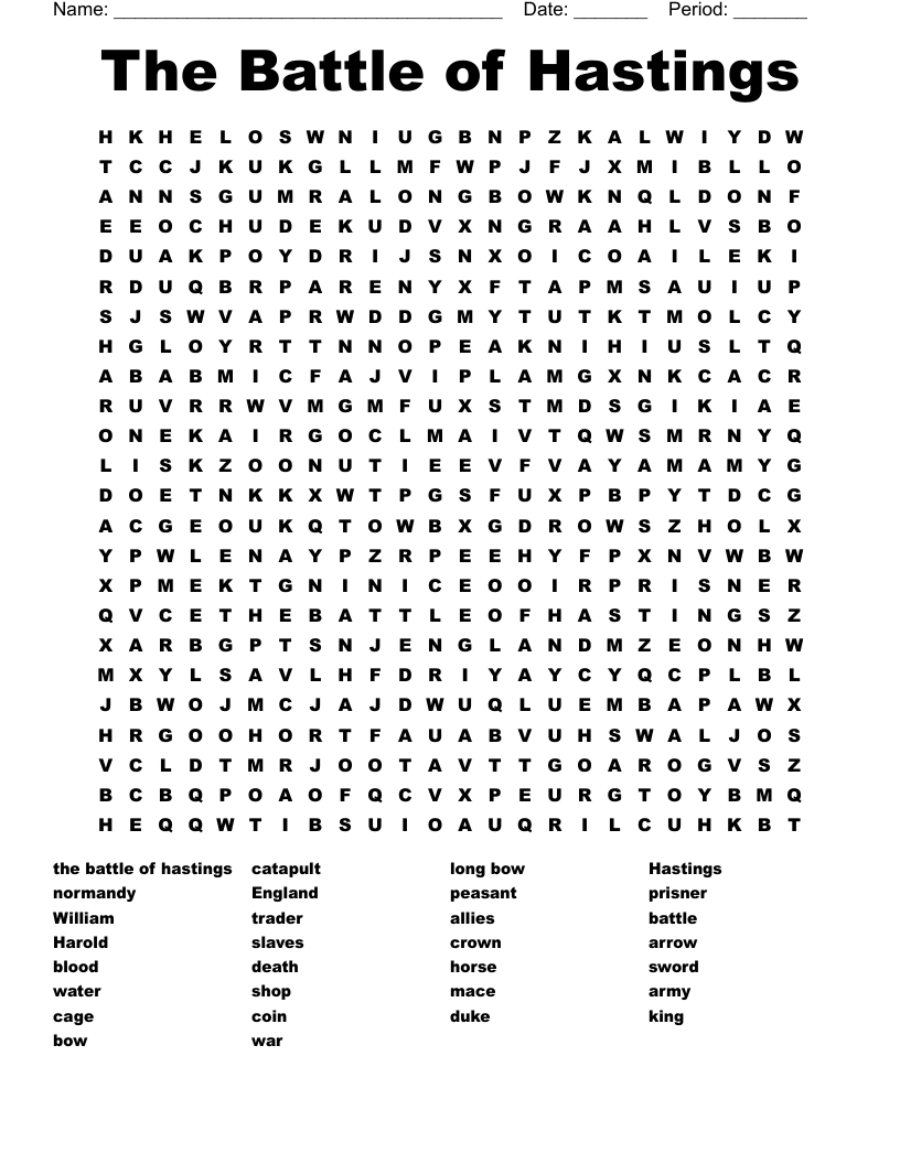 The Battle Of Hastings Word Search WordMint