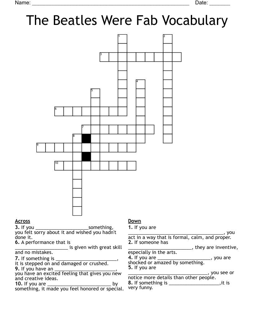 The Beatles Were Fab Vocabulary Crossword - WordMint