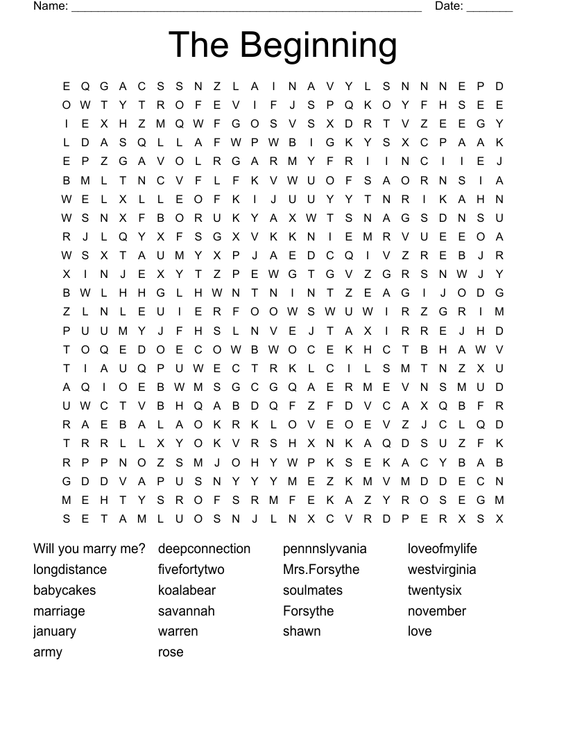 The Beginning Word Search - WordMint