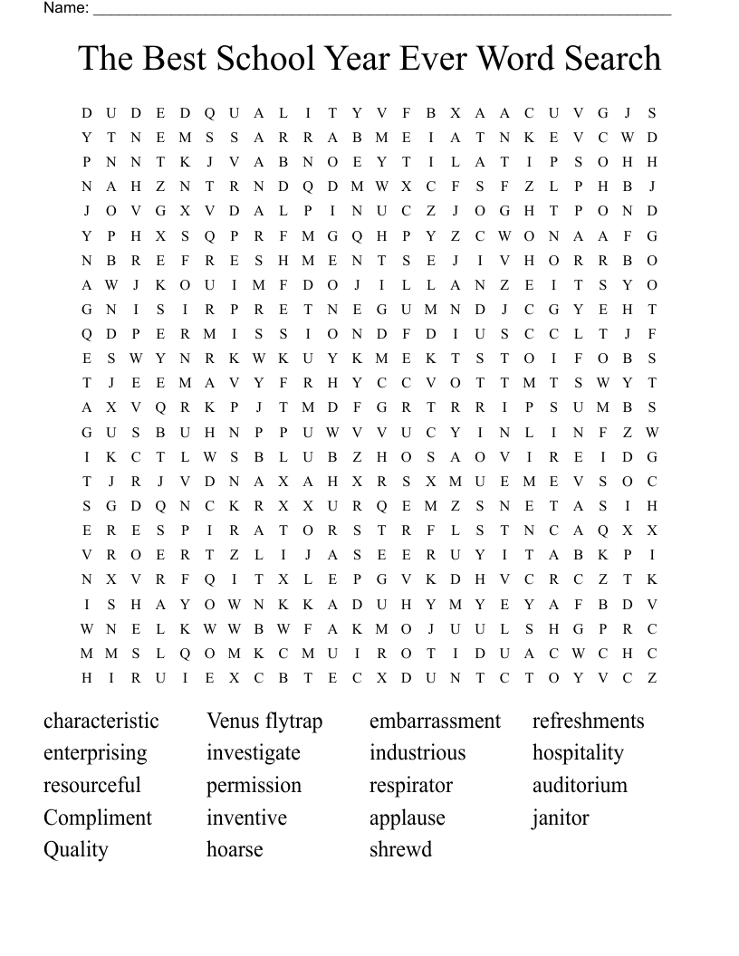 The Best School Year Ever Word Search - WordMint