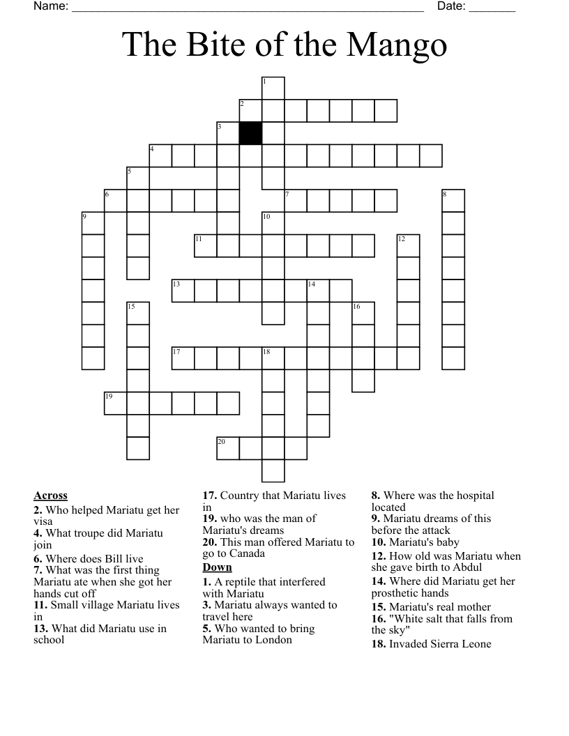 The Bite of the Mango Crossword - WordMint