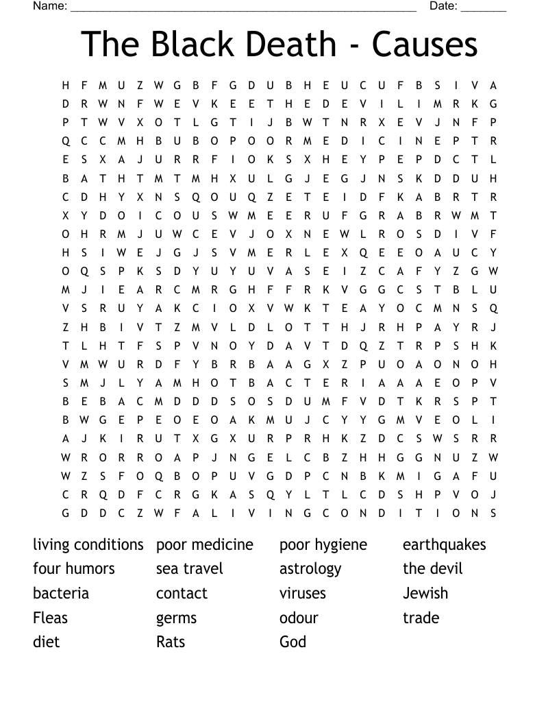 The Black Death - Causes Word Search - WordMint