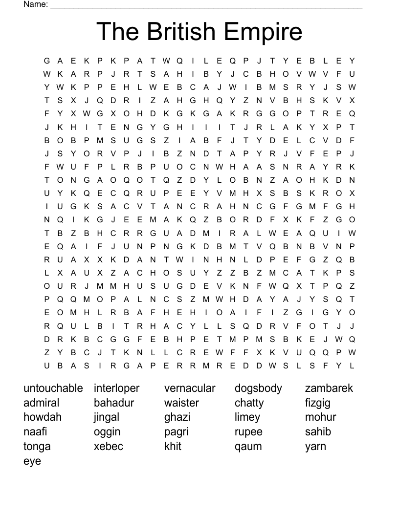 The British Empire Word Search - WordMint