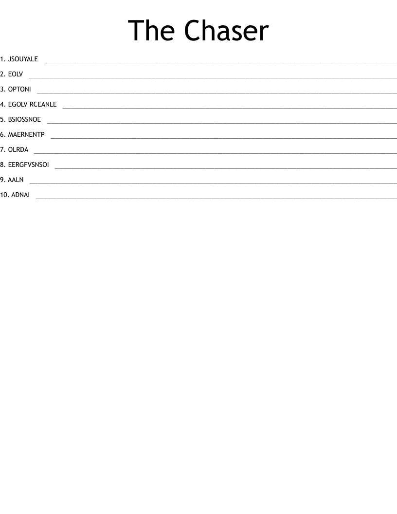 The Chaser Word Scramble - WordMint