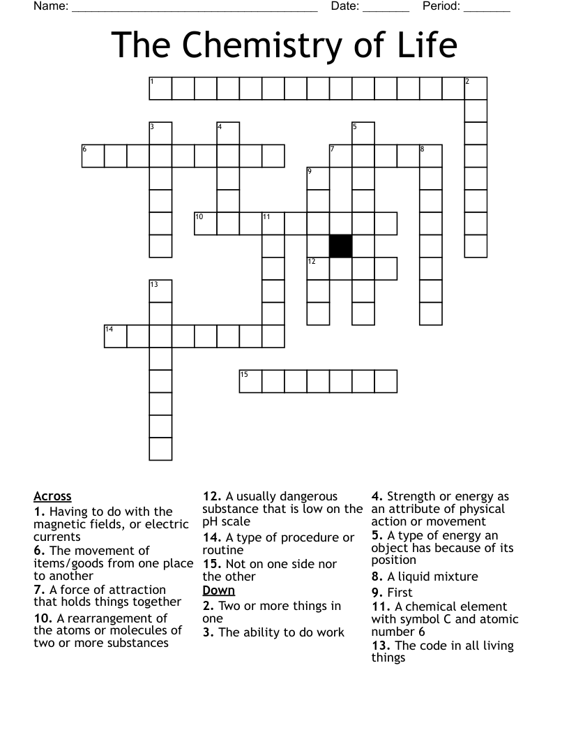 The Chemistry of Life Crossword - WordMint