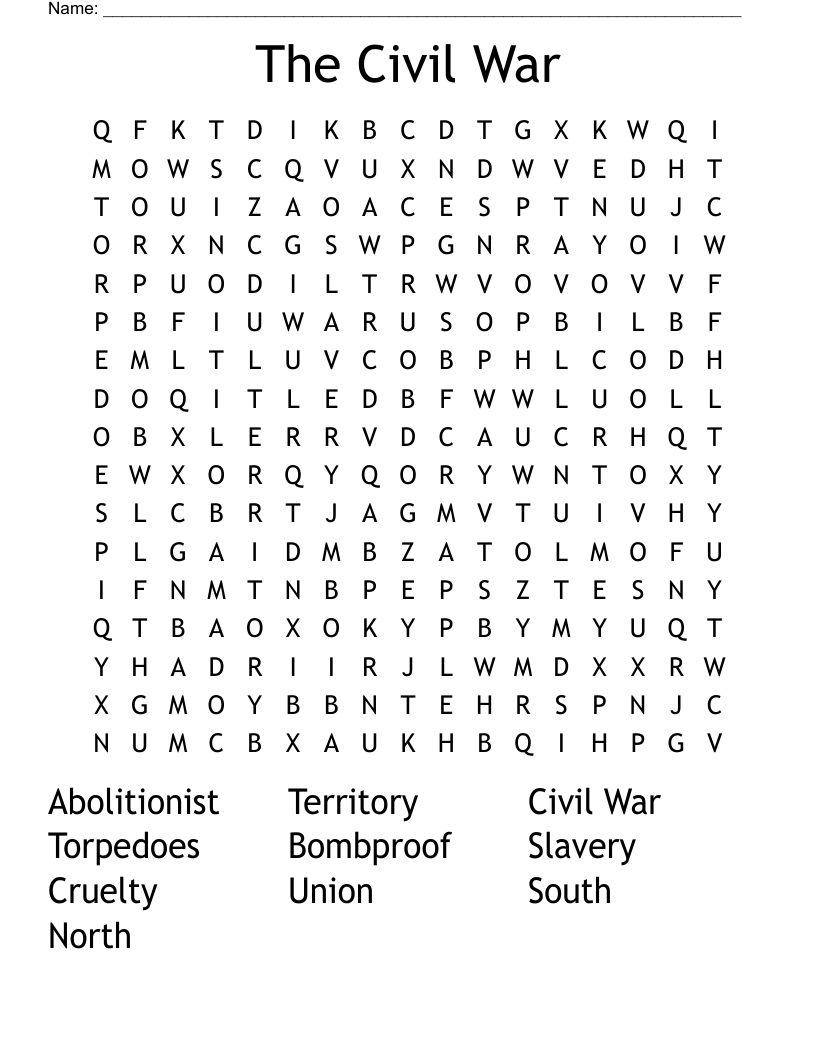 The Civil War Word Search - WordMint