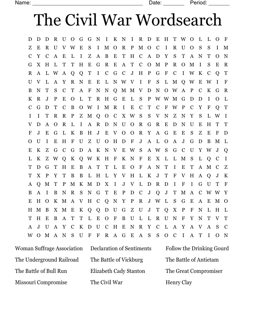 The Civil War Wordsearch - WordMint