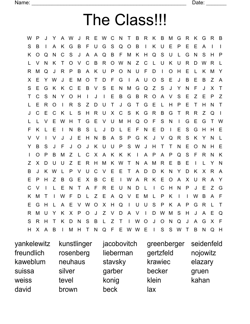 The Class!!! Word Search - WordMint