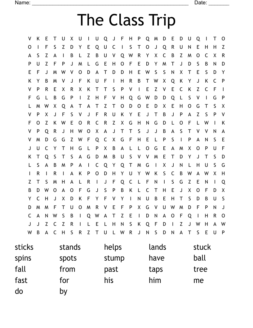 The Class Trip Word Search - WordMint