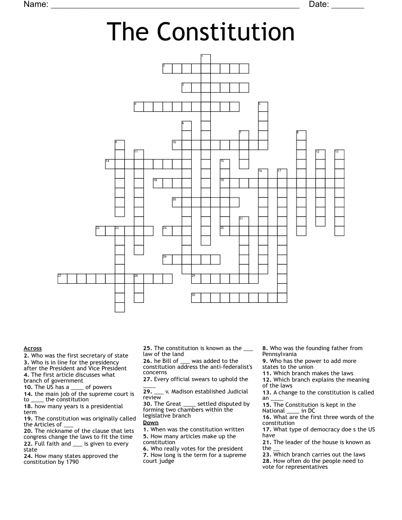 The Constitution Crossword - WordMint