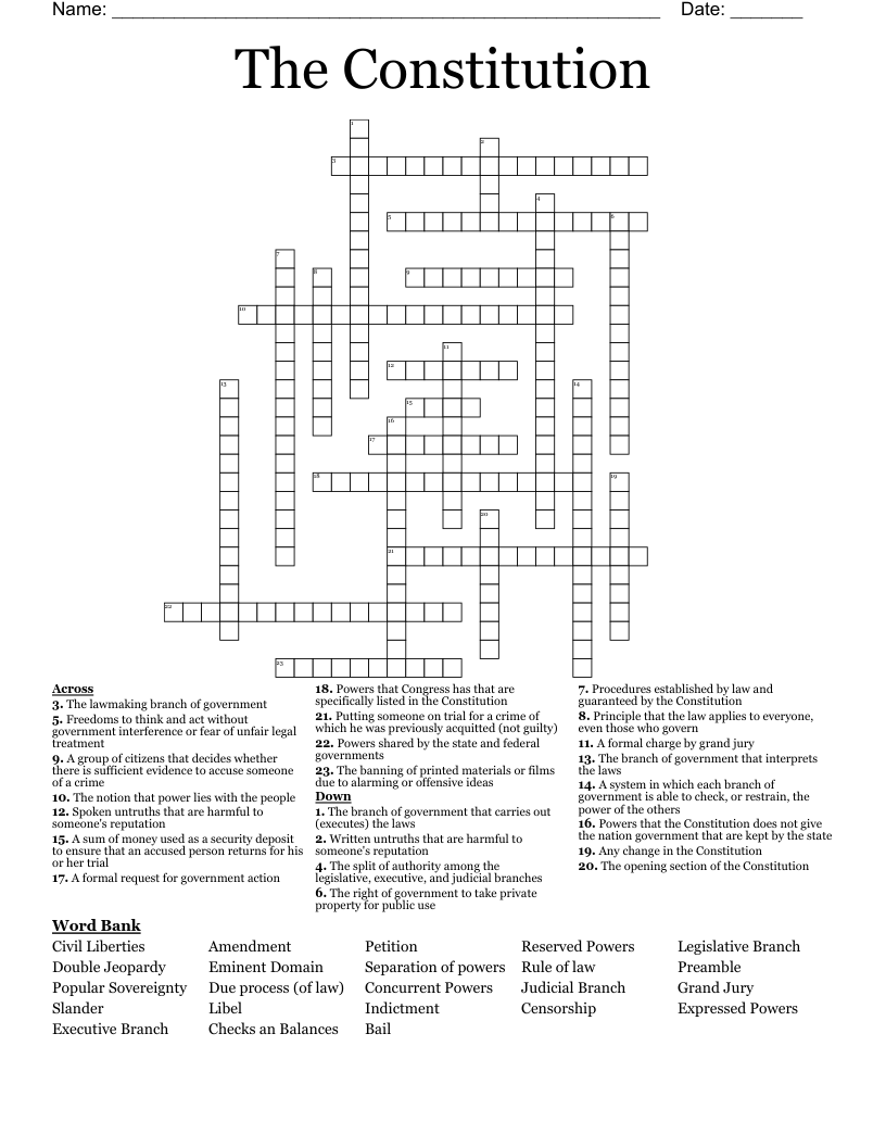 The Constitution Word Search WordMint