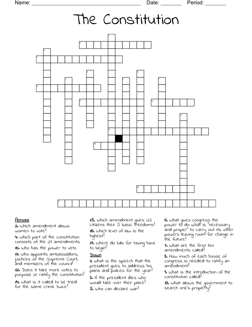 The Constitution Crossword - WordMint