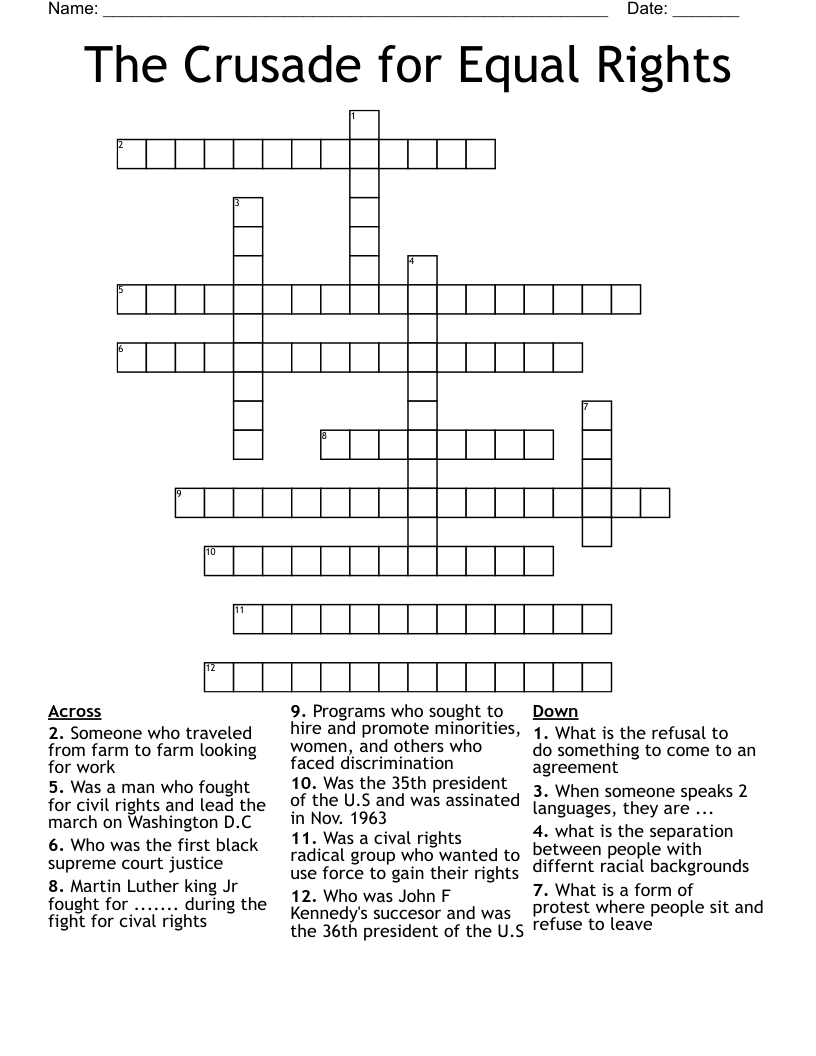 The Crusade for Equal Rights Crossword - WordMint