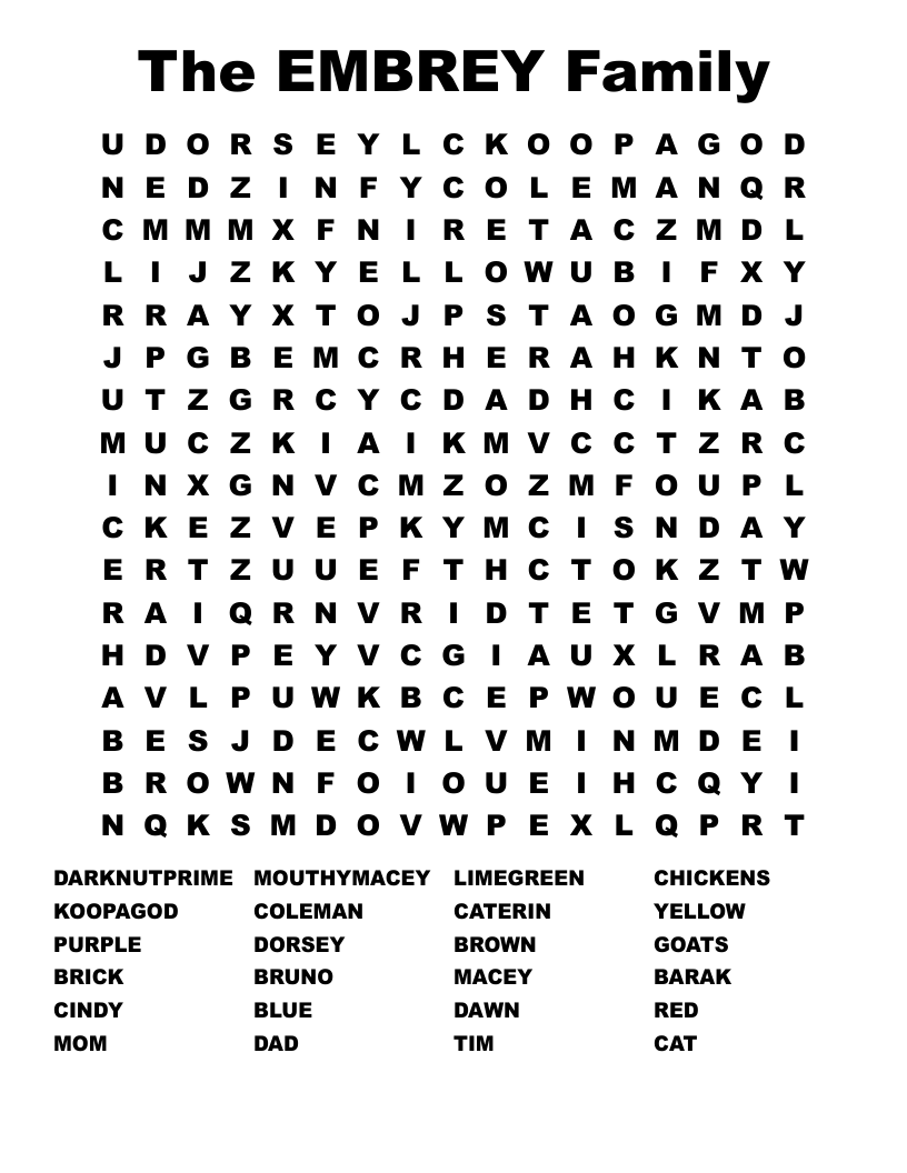 The EMBREY Family Word Search - WordMint
