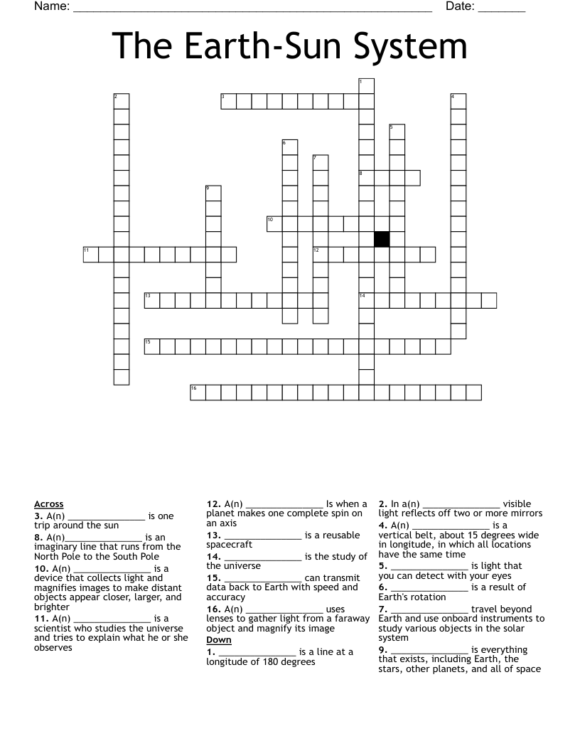 The Earth-Sun System Crossword - WordMint