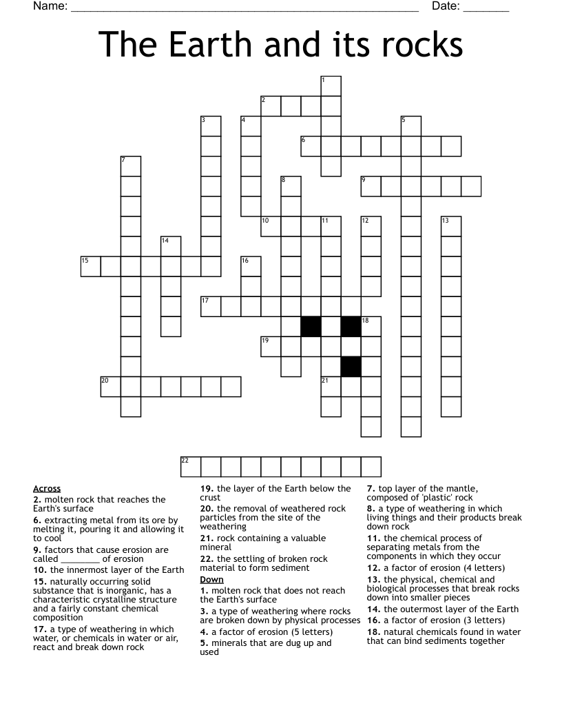 The Earth and its rocks Crossword - WordMint