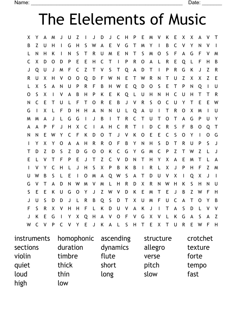 The Elelements Of Music Word Search WordMint