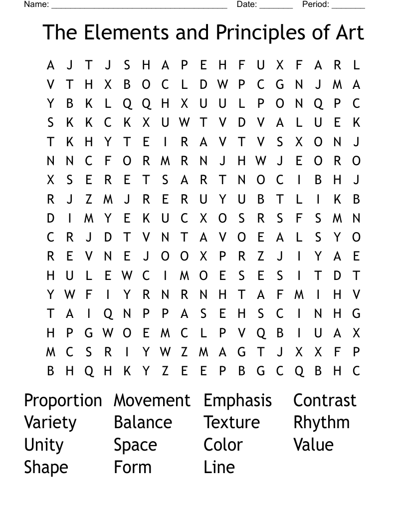 The Elements And Principles Of Art Word Search WordMint